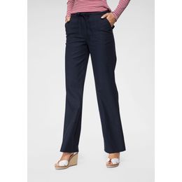 Leinenhose Aniston CASUAL, Damen, Gr. 48, N-Gr, blau (marine), Web, Obermaterial: 55% Leinen, 45% Viskose, Leinenoptik, unifarben, Basic, figurumspielend lang, Hosen Leinenhose, mit Bindeband, Topseller