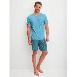 Shorty Calida "Relax Streamline 1", Damen, Gr. S (46/48), retro blau, Interlock, Obermaterial: 100% Baumwolle, bequem kurz, V-Ausschnitt, Homewear-Sets Shorty, weich, Interlock-Qualit&auml;t, kurze &Auml;rmel