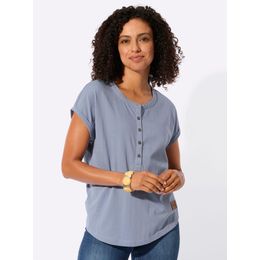 Rundhalsshirt Casual Looks "Rundhals-Shirt", Damen, Gr. 44, taubenblau, 100% Baumwolle, unifarben, Rundhals, Shirts Rundhalsshirt