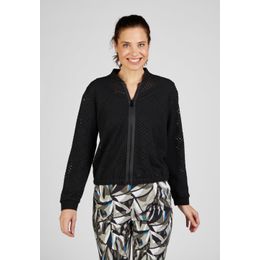 Sommerjacke Rabe, Damen, Gr. 42, schwarz, Obermaterial: 47% Baumwolle, 47% Polyester, 6% Elasthan, leicht transparent, regular fit, Rundhals, Jacken Sommerjacke, mit Lochmuster