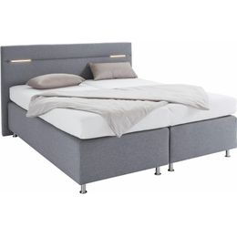 Boxspringbett, grau (strukturstoff grau), mit LED-Beleuchtung, Liegefl&auml;che B/L: 180cm x 200cm, H3, Bonnell-Federkernmatratze, Bezug Unterbox und Kopfteil: Strukturstoff (77% Polyester und 23% Viskose);Bezug Obermatratze 100% Polyester, waschbar bis 60C, Westfalia Schlafkomfort, Komplettbetten, Boxspringbett, wahlweise mit LED-Beleuchtung