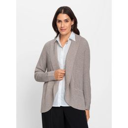 Strickjacke Inspirationen, Damen, Gr. 52, grau (taupe, meliert), 50% Baumwolle, 50% Polyacryl, unifarben, Strickjacken Strickjacke