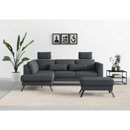Sit & More Ecksofa SIT & MORE "Lindholm L-Form", grau (dunkelgrau), B:254cm H:88cm T:188cm, Sofas, Ecksofa, mit Sitztiefenverstellung und Federkern