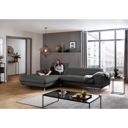 Ecksofa W.Schillig "piedroo, Designsofa mit tollem Sitzkomfort, bequem und elegant, L-Form", grau (anthrazit z69), B:303cm H:70cm T:193cm, Longlife Xtra-Leder Z69: Das feinnarbige, gedeckte Softleder Z69 besticht durch seine au&szlig;ergew&ouml;hnliche Weichheit im trendigen &raquo;Vintage-Look&laquo;, Hautst&auml;rke 0, 9 - 1, 1 mm, Sofas, Ecksofa, Kopfteilverstellung, wahlweise mit Sitztiefenverstellung, Breite 303cm