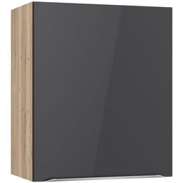 H&auml;ngeschrank Optifit "Lilly2", schwarz (anthrazit lackiert, wildeiche, wildeiche), B:60cm H:70,4cm T:34,6cm, Holzwerkstoff, Schr&auml;nke, H&auml;ngeschrank, Breite 60 cm, 1 T&uuml;r, 2 Einlegeb&ouml;den