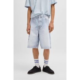 Shorts HUGO BLUE "Aman", Herren, Gr. 36, N-Gr, blau (bright blau439), Denim/Jeans, Obermaterial: 100% Baumwolle, gestreift, unifarben, relaxed fit knieumspielend, Hosen Shorts, mit kontrastfarbenen Details