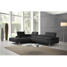 Ecksofa Egoitaliano "Malika, elegant und bequem, Designsofa, L-Form", schwarz, B:300cm H:94cm T:107cm, Leder &raquo;BULL&laquo; (echtes Rindsleder). Geschliffenes, pigmentiertes und behandeltes Rindsleder mit einer Dicke von 1, 3-1, 5 mm. Dieses Leder zeigt eine ziemlich weiche Hand mit einem halb undurchsichtigen Aussehen. Es handelt sich um ein gesch&uuml;tztes Leder. Eine leichte Deckschicht sch&uuml;tzt sie vor Fle