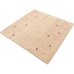 Wollteppich CarpetFine "Gabbeh-Uni", beige, B:150cm H:15mm L:150cm, Wolle, Teppiche, Wollteppich, reine Wolle, handgewebt, Gabbeh Loom Tiermotiv, Sonderform Quadrat