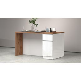 K&uuml;cheninsel KOCHSTATION "Sole,Kochinsel,K&uuml;chenarbeitsblock,Inselk&uuml;che,Arbeitsinsel", wei&szlig; (k&uuml;che: wei&szlig;, korpus: wei&szlig; matt, arbeitsplatte: wotan eichefarben), B:160cm H:90cm T:90cm, Komplettk&uuml;chen-Sets, K&uuml;cheninsel, Breite 160 cm mit 2 T&uuml;ren,2 Schubk&auml;sten, Aluminiumgriff