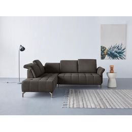 Ecksofa Home Affaire "Fresh L-Form", grau (mittelgrau), B:260cm H:79cm T:220cm, 98% Polyester 2% Polyamid, Sofas, Ecksofa, Federkern, wahlweise Kopfteilverstellung und motorischer Vorziehsitz