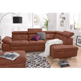 Ecksofa exxpo - SOFA FASHION "Spring, super bequem und komfortabel mit Armteil- und Kopfteilfunktion", braun (cognac), B:274cm H:81cm T:206cm, NaturLEDER (echtes Rindsleder) in Sitz und R&uuml;cken. Korpus in passendem Kunstleder SOFTLUX bezogen;Luxus-Microfaser (100% Polyester);Struktur ( 100% Polyester), Sofas, Ecksofa, wahlweise mit Bettfunktion und Bettkasten, L-Form