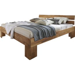 Massivholzbett Home Affaire "Tommy, Futonbett, aus Massive FSC-zertifizierte Wildeiche, Futon Stil", braun (wildeiche), B:186cm H:88cm L:213cm, Betten, Massivholzbett, Massivholz Scandi Design, Robust, stabil, In unterschiedlichen Breiten