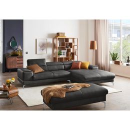 Polsterhocker W.Schillig "piedroo, Designsofa mit tollem Sitzkomfort, bequem, L-Form", grau (anthrazit z69), B:141cm H:42cm T:70cm, Longlife Xtra-Leder Z69: Das feinnarbige, gedeckte Softleder Z69 besticht durch seine au&szlig;ergew&ouml;hnliche Weichheit im trendigen &raquo;Vintage-Look&laquo;, Hautst&auml;rke 0, 9 - 1, 1 mm, Hocker, Polsterhocker, F&uuml;&szlig;e in Silber matt