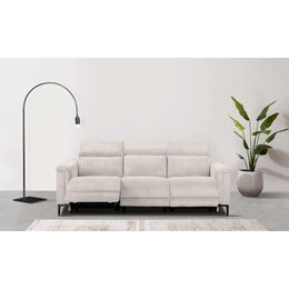 3-Sitzer OTTO HOME "LUND Cord, B. 222cm, manuelle/elektrische Relaxfunktion in 2 Sitzen", beige (creme), B:222cm H:97cm T:100cm, 100% Polyester, Sofas, 3-Sitzer, USB-C bei elektrischer Ausf&uuml;hrung, Kopfteilverstellung