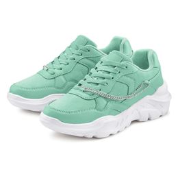Sneaker Lascana, Damen, Gr. 36, gr&uuml;n (mint), Obermaterial: 100% Textilmaterial. Decksohle: 100% Textilmaterial. Futter: 100% Textilmaterial. Laufsohle: 100% Synthetik, unifarben, Basic, Schuhe Sneaker, mit Chunky-Sohle & Ketten, Schn&uuml;rhalbschuhe, Freizeitschuhe VEGAN