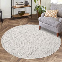 Teppich Carpet City "CLASICO 8927", beige, H:11mm &Oslash;:200cm, Obermaterial: 100% Polyester, Teppiche, Teppich, Kurzflor, Hochtief-Muster, Boho, Wohnzimmer