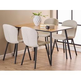 Esszimmer-Set ACTONA GROUP "Esspruppe, Speisetisch mit Wohnzimmerst&uuml;hlen", beige (natur), B:120cm H:75cm T:80cm, MDF, Kastenm&ouml;bel-Sets, Esszimmer-Set, Rechteckig Esstisch + 4x St&uuml;hle, Wildeiche Melamin, beige, 120x80x75cm