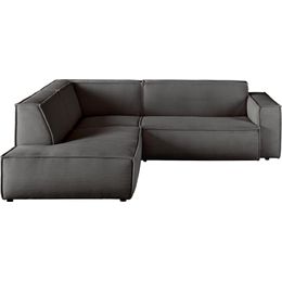 Ecksofa 3C CANDY "Matteo in elegant, kubischer Formensprache, bequem, L-Form", grau (dunkelgrau), B:254cm H:72cm T:224cm, 88% Polyester, 12% Polyacryl, Sofas, Ecksofa, mit auff&auml;lliger Kedernaht, Cord-Bezug, Lounge-Charakter, OTTOs Choice