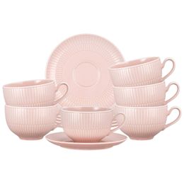 Tasse Seltmann Weiden "Milchkaffeetassen mit Untertassen Amina 350 ml 6er Set", rosa (ros&eacute;), 12 tlg., Porzellan, Trinkgef&auml;&szlig;e, Tasse