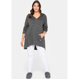 Longshirt sheego "Longshirt", Damen, Gr. 52/54, grau (grau meliert), 67% Polyester, 33% Viskose, unifarben, V-Ausschnitt, Shirts Longshirt