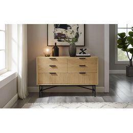 Kommode Salesfever "Visby Designer Kommode mit Stil", beige (natur, schwarz), B:120cm H:80cm T:40cm, Furnier, MDF, Metall, Sideboards, Kommode, Eiche Echtholzfurnier