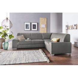 Ecksofa DOMO collection "Anzio in kubischer Formensprache, flache Armlehnen, L-Form", grau (steel, grau), B:259cm H:85cm T:191cm, Sofas, Ecksofa, Wahlweise mit Bettfunktion und Federkern f&uuml;r hohen Sitzkomfort