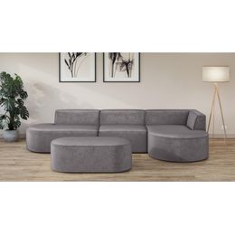 Ecksofa OTTO HOME "EIVIND Designer Sofa mit Ottomane rechts/links, B/T/H: 343/159/72 cm", grau (dunkelgrau), B:343cm H:72cm T:159cm, 100% Polyester, Sofas, Ecksofa, L-Form mit Wellenunterfederung, auch in Feincord und Boucl&eacute;