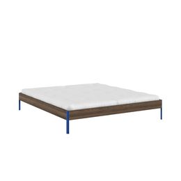 Bettgestell Karup Design "CORE BED Bodenbett, Holzrahmen, Futonbett, Jugendbett, Holzbett", carob braun, vivid blau, B:186cm H:34cm L:206cm, Betten, Bettgestell, Massivholzbett mit Lattenrost, Kiefer massiv, Doppelbett ohne Kopfteil