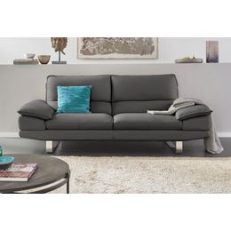 3-Sitzer Calia italia "Dave, Sitzkomfort der Extraklasse, tolle Details", grau, B:221cm H:87cm T:97cm, Leder SORRRENTO - 100% Leder;Leder BULL- 100% Leder, Sofas, 3-Sitzer, Designsofa auf Kufenfu&szlig;, in zwei Lederqualit&auml;ten