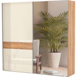 Schwebet&uuml;renschrank OTTO HOME "Gala, wahlweise mit oder ohne Spiegel, 230x65x224cm, FSC-zertifiziert", beige (beige, pacific walnut, mit spiegel), B:230cm H:224cm T:65cm, Schr&auml;nke, Schwebet&uuml;renschrank, UV lackiert, kratzfest, hochgl&auml;nzend, Soft-Close Funktion