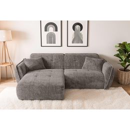Ecksofa Home Affaire "MIRELDA L-Form mit Steppungen, Recamiere rechts/links, Breite 253 cm", braun, B:253cm H:81cm T:157cm, 100% Polyester, Sofas, Ecksofa, elegant und bequem, enth&auml;lt 2 Zierkissen, belastbar bis 480kg