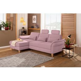 Ecksofa Home Affaire "Palace L-Form", rosa (rose), B:266cm H:89cm T:164cm, Struktur fein (100% Polyester);Struktur (100% Polyester);Luxus-Microfaser Lederoptik (100% Polyester), Sofas, Ecksofa, incl. Sitztiefenverstellung, wahlweise mit Bettfunktion und Stauraum