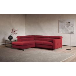 Ecksofa COTTA "Sammy L-Form", rot, B:239cm H:74cm T:207cm, Microfaser Primabelle (100% Polyester);Die R&uuml;ckseite und die Liegefl&auml;che der Bettfunktion in NaturLEDER ist mit schwarzem Spannstoff bezogen, Sofas, Ecksofa, mit Kopfteilverstellung, wahlweise mit Bettfunktion & Bettkasten