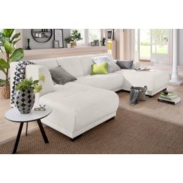 Wohnlandschaft Home Affaire "Langeland U-Form", beige (creme), B:297cm H:85cm T:163cm, Filzoptik (100% Polyester);Struktur (100% Polyester);Webstoff (100% Polyester), Sofas, Wohnlandschaft, incl. 2 Zierkissen, Recamiere wahlweise links oder rechts