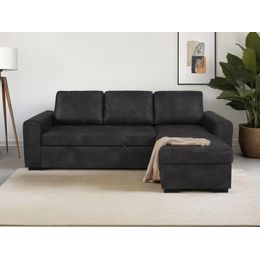 Ecksofa TRENDS BY HG "Poll L-Form, B: 245 cm", d420 tobago 17 anthrazit, B:245cm H:85cm T:155cm, 100% Polyester, Sofas, Ecksofa, mit Bettfunktion & Bettkasten