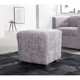 Hocker Home Affaire "Bob", silber, B:46cm H:43cm T:46cm, Luxus-Microfaser (92% Polyester, 8% Nylon);Struktur fein ( 100% Polyester);Struktur in Chenille-Optik (30% Polyester, 70% Polyacryl);Chenillestruktur (40% Polyester, 60% Polyacryl), Hocker, Hocker