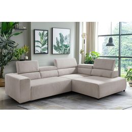 Ecksofa exxpo - SOFA FASHION "VITTORIO mit Komfortfunktionen, bequem und modern, Cord, L-Form", beige, B:308cm H:73cm T:203cm, Sofas, Ecksofa, inkl. Kopfteil- und Sitztiefenverstellung, wahlweise mit Bettfunktion