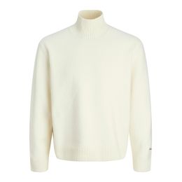 Jack & Jones Stehkragenpullover JACK & JONES "JORNORREBRO KNIT HIGH NECK", Herren, Gr. L, wei&szlig; (sea salt), Strick, Obermaterial: 55% Baumwolle, 22% Polyester, 21% Polyacryl, 2% Elasthan, unifarben, relaxed fit normal, hoch geschlossener Ausschnitt, Rippb&uuml;ndchen, Pullover Stehkragenpullover