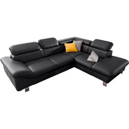 Ecksofa COTTA "Driver L-Form", schwarz, B:268cm H:73cm T:214cm, Kunstleder SOFTLUX;LEDER BEEFY (ein abgedecktes Spalt-Rindsleder) im Sitz und R&uuml;cken (Korpus in Kunstleder);Luxus-Kunstleder;Leder Pampas (echtes Rindsleder) im Sitz und R&uuml;cken (R&uuml;ckseite mit Spannstoff bezogen), Sofas, Ecksofa, mit Kopfteilverstellung, wahlweise mit Bettfunktion & Bettkasten
