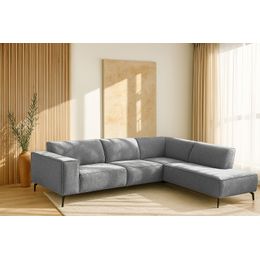 Ecksofa Home Affaire "LORCAN mit Metallf&uuml;&szlig;en, Breite 275 cm, weiches Sitzgef&uuml;hl", grau (hellgrau), B:275cm H:77cm T:210cm, Struktur weich: (85% Polyester, 15% Nylon), Sofas, Ecksofa, Metallf&uuml;&szlig;e, Lederoptik, Struktur, Boucl&eacute;