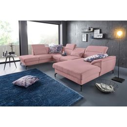 Sit & More Wohnlandschaft SIT & MORE "Percy U-Form", rosa (altrosa), B:343cm T:235cm, Sofas, Wohnlandschaft, 15 cm Fu&szlig;h&ouml;he, Sitztiefenverstellung, wahlweise in 2 Fu&szlig;farben