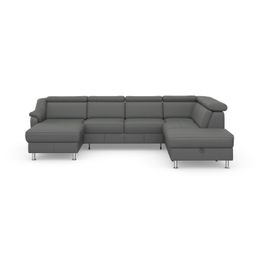 Sit & More Wohnlandschaft SIT & MORE "Freetown U-Form", grau (steel), B:315cm H:84cm T:216cm, Sofas, Wohnlandschaft, Kopfteilverstellung und Federkern, wahlweise mit Bettfunktion