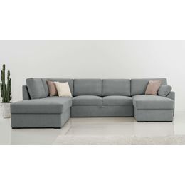 Wohnlandschaft Home Affaire "Citry", grau, B:309cm H:88cm T:224cm, 100% polyester, Sofas, Wohnlandschaft, Breite 309 cm, Chenille, Bettfunktion, Bettkasten, U-Form