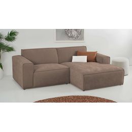 Ecksofa Home Affaire "Avelin, 228 cm, L-Form, Chenille, Struktur-Boucle", braun, B:228cm H:75cm T:156cm, 100% Polyester, Sofas, Ecksofa, mit Wellenunterfederung, Kedernaht, bodentief, Skandi-Design