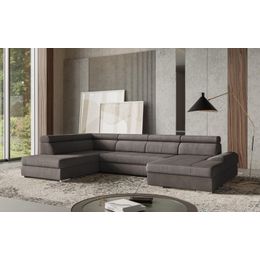 Sit & More Wohnlandschaft SIT & MORE "U-Form", grau (fango), B:345cm H:79cm T:213cm, 100% Polyester, Sofas, Wohnlandschaft, mit verstellbaren Kopfteilen, wahlweise mit Bettfunktion