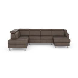Sit & More Wohnlandschaft SIT & MORE "Freetown U-Form", grau (taupe), B:315cm H:84cm T:216cm, Sofas, Wohnlandschaft, Kopfteilverstellung und Federkern, wahlweise mit Bettfunktion