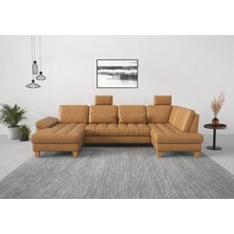 Sit & More Wohnlandschaft SIT & MORE "Westham U-Form", braun (cognac), B:338cm H:88cm T:172cm, 100% Polyester, Sofas, Wohnlandschaft, wahlweise mit Bettfunktion, Bettkasten, Sitztiefenverstellung