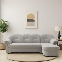 Ecksofa DOMO collection "Flores Schlafsofa, B/T/H: 233/142/86 cm, L-Form", silber, B:231cm H:84cm T:142cm, 100% Polyester, Sofas, Ecksofa, wahlweise mit Bettfunktion, wahlweise mit Federkern, auch in Leder