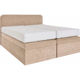 Boxspringbett, beige (dunkelbeige), B:195cm L:212cm, Box und Kopfteil: Microvelours (100% Polyester) oder Kunstleder (Polyurethan);Bezug der Obermatratze: 100% Polyester, Westfalia Schlafkomfort, Komplettbetten, Boxspringbett, wahlweise mit Bettkasten