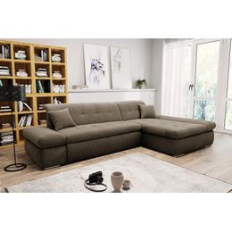 Ecksofa DOMO collection "Moric Luxus - B/T/H 300/172/80 cm, XXL-Format", braun (schlamm), B:300cm H:80cm T:172cm, Cord (100% Polyester), Sofas, Ecksofa, L-Form, 140kg Belastung/Sitz, Cord, schlamm